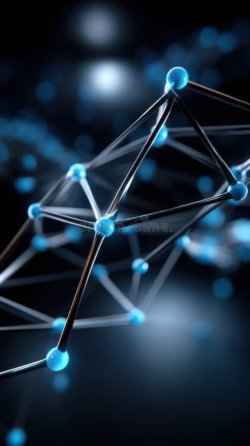 Abstract Network Structure Illustration with Blue Spheres and Dark Lines Visualizing Data ...
