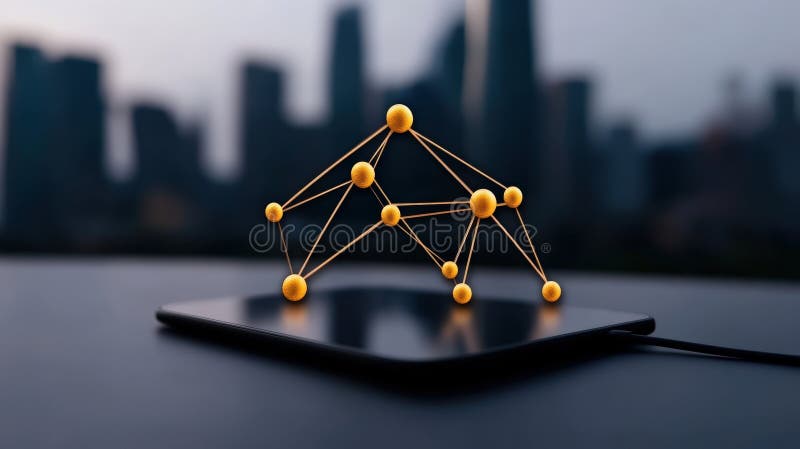 Abstract Network Structure Over Smartphone with a City Backdrop Stock ...