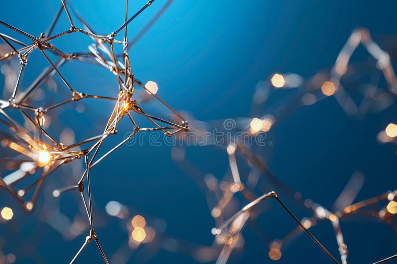 An Abstract Network of Thin Metallic Lines on a Deep Blue Background ...