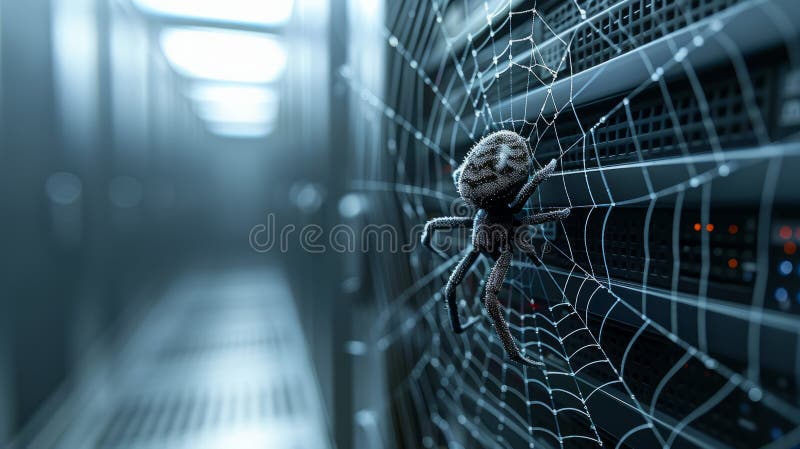 Abstract Network Trap: Minimalist Spider Weaving Web Around Server Icon ...