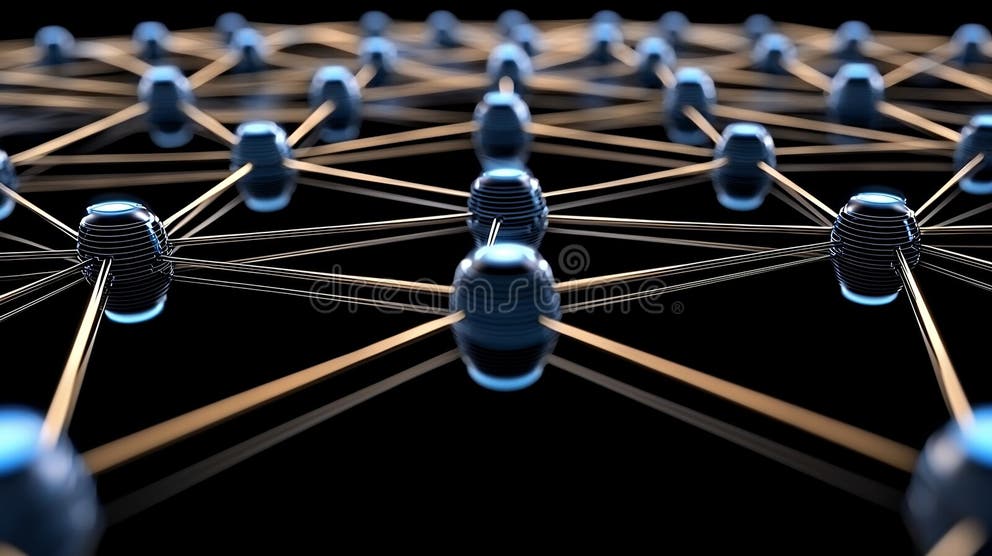 Abstract Network Visualization Glowing Blue Nodes and Gold Connections ...