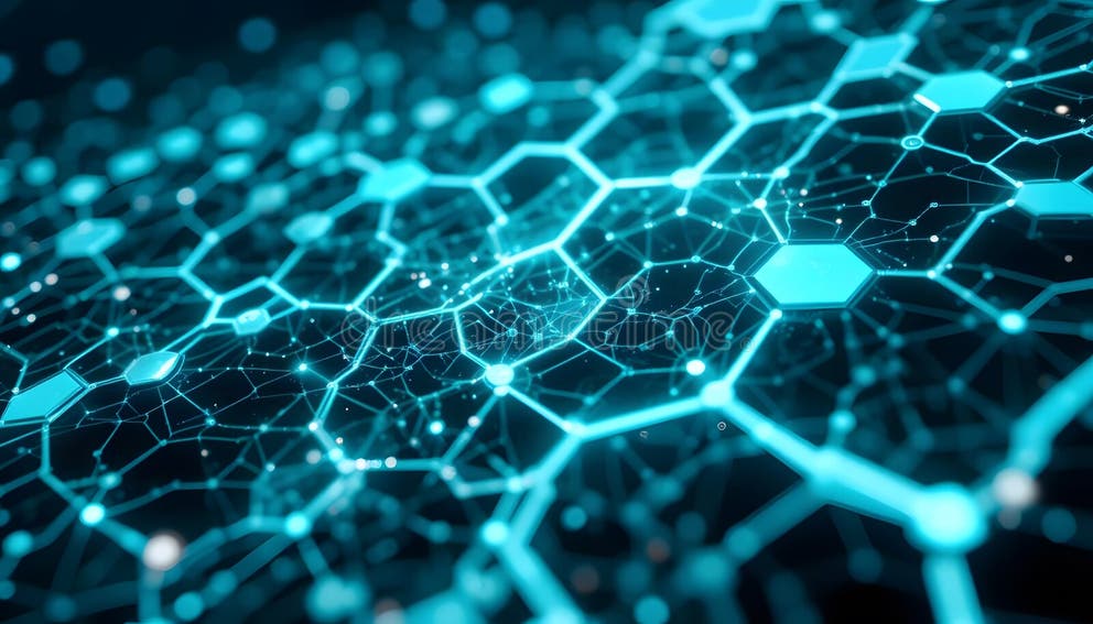 Abstract Network Visualization Glowing Hexagon Nodes and Connections ...