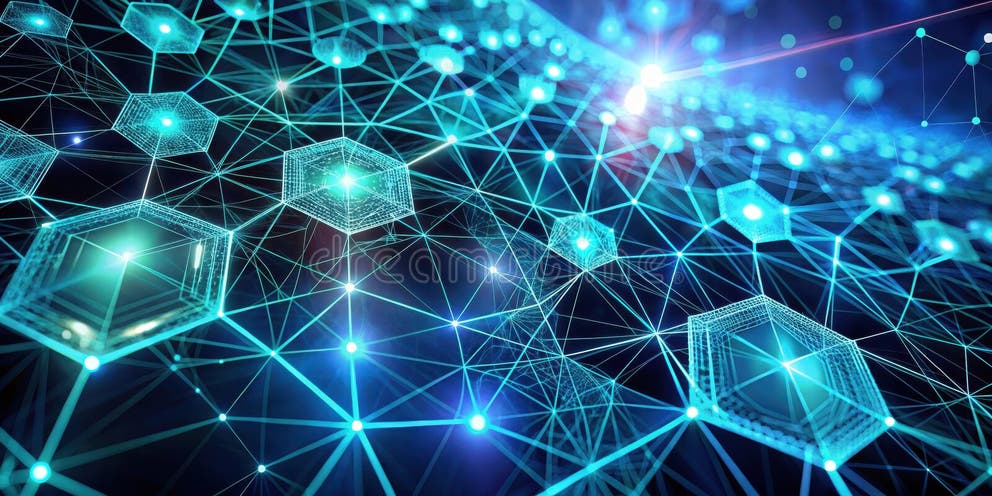 Abstract Network Visualization Interconnected Hexagonal Nodes and ...