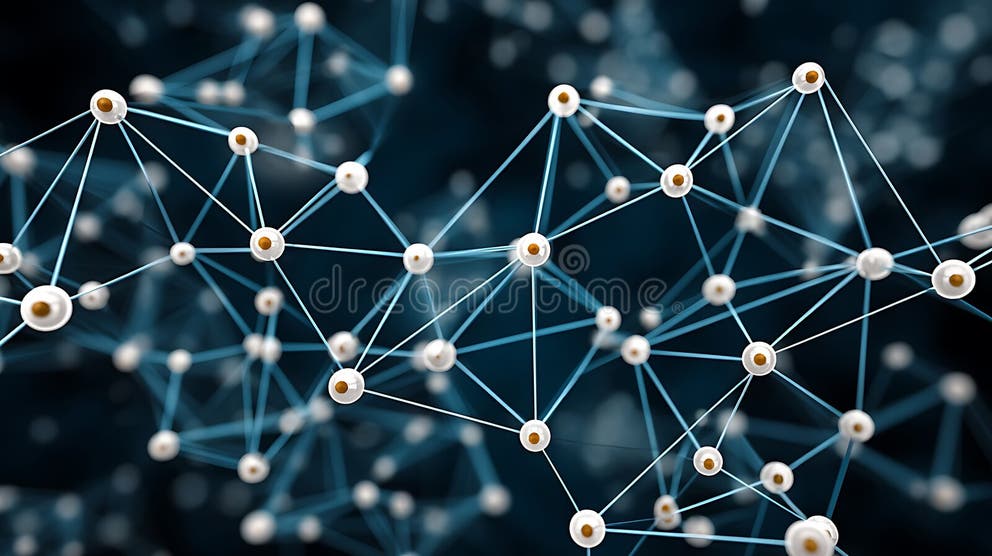 Abstract Network Visualization Interconnected White Nodes and Blue ...