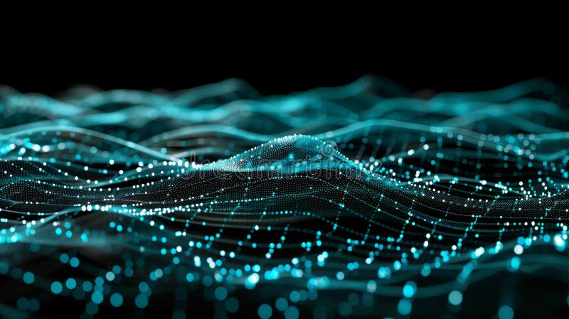 Abstract Network Waveform with Glowing Particles - Data Visualization Stock Illustration ...