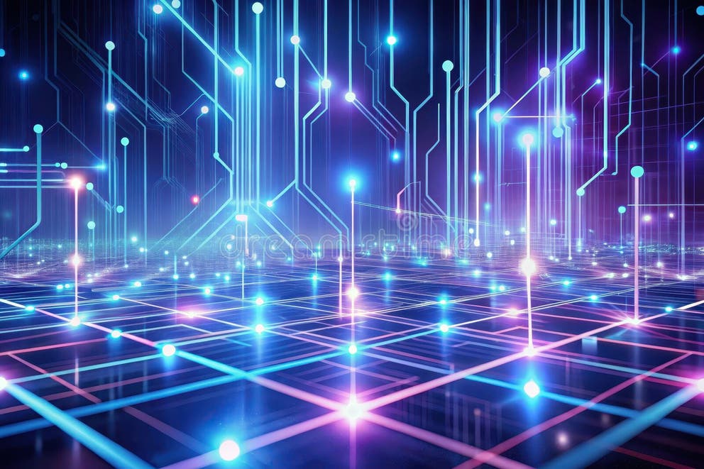 Abstract Networked Grid Illuminated Pathways of Digital Connectivity and Global Data Flow ...