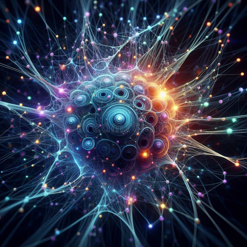 Abstract Neural Cluster with Glowing Lights in Digital System Stock ...