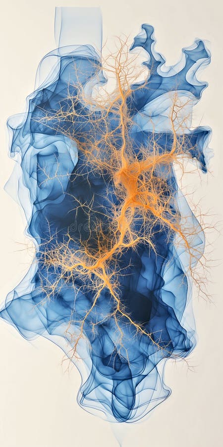 Abstract Neural Network with Blue and Orange Organic Overlays Stock ...