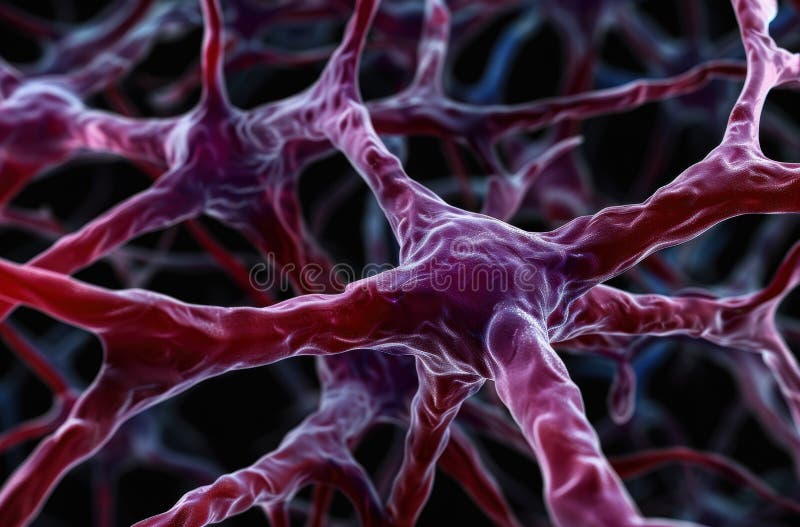 Abstract Neural Network Cells in Vibrant Red Stock Illustration ...
