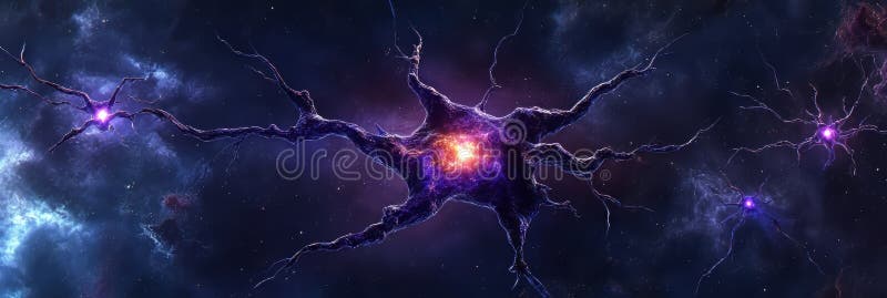 Abstract Neural Network, Connecting Neurons, Purple and Blue Lights ...