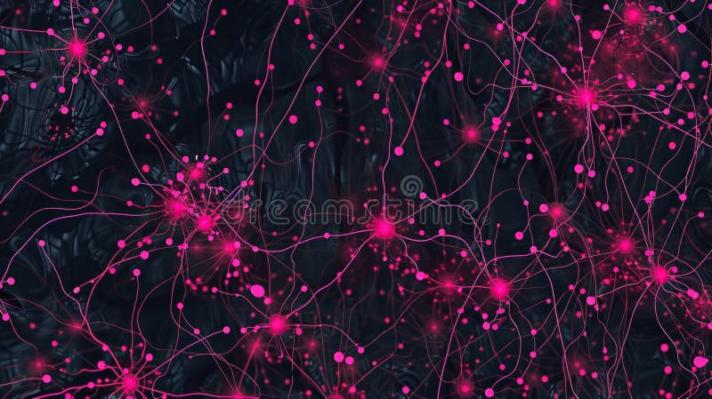 Abstract Neural Network Connections - Pink Lines and Nodes on Dark ...