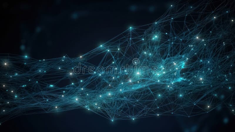 Abstract Neural Network of Glowing Blue Particles and Lines on Dark ...
