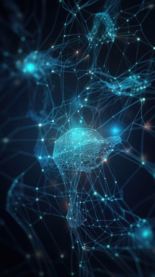 Abstract Neural Network of Glowing Blue Particles and Lines on Dark ...