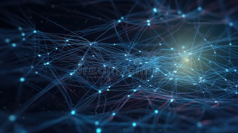 Abstract Neural Network of Glowing Blue Particles and Lines on Dark ...