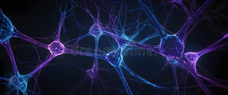 Abstract Neural Network with Glowing Blue and Purple Synapses on Dark ...