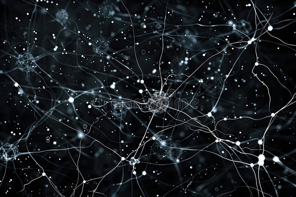 Abstract Neural Network: Glowing Connections in a Black Void Stock ...