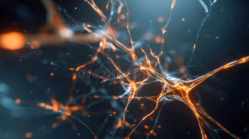 Abstract Neural Network with Glowing Orange Synapses, Futuristic ...