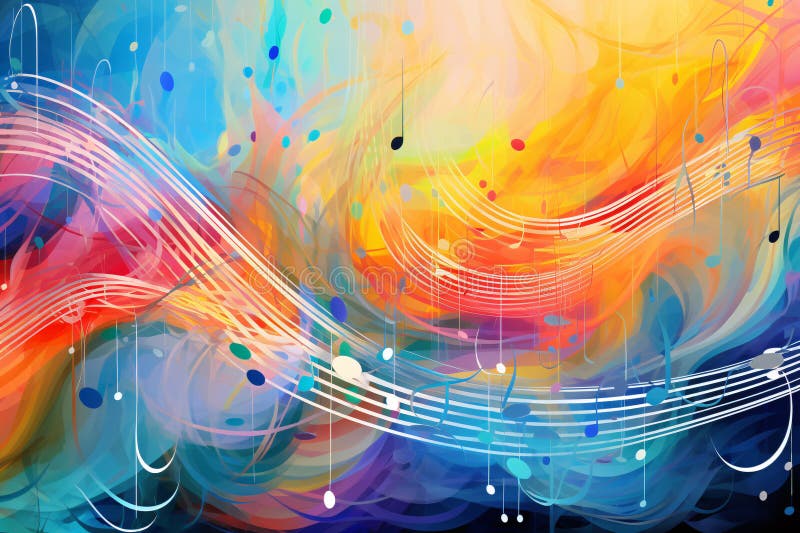 Digital Painting of Music Notes Dancing Away, Abstract Background Stock ...