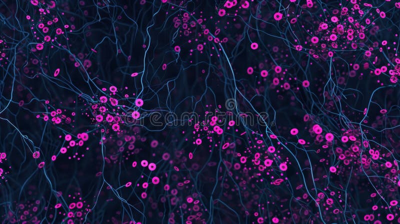 Abstract Neural Network Pink Nodes on Blue Lines Background Stock ...