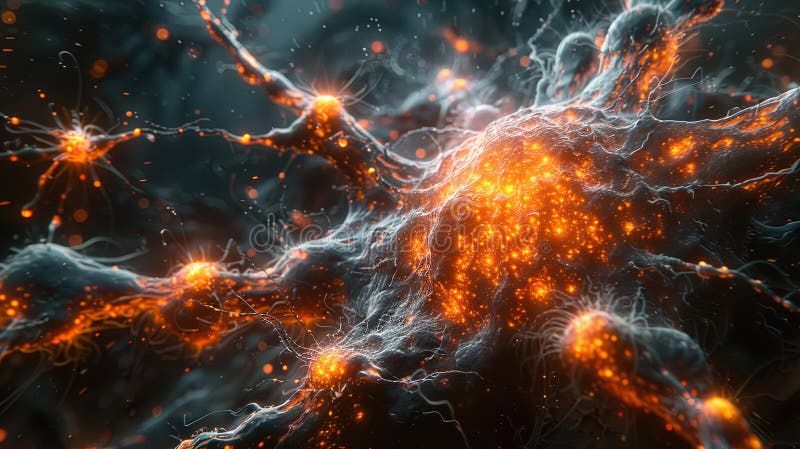 Abstract Neural Network Representation with Bright Orange Centers Stock ...