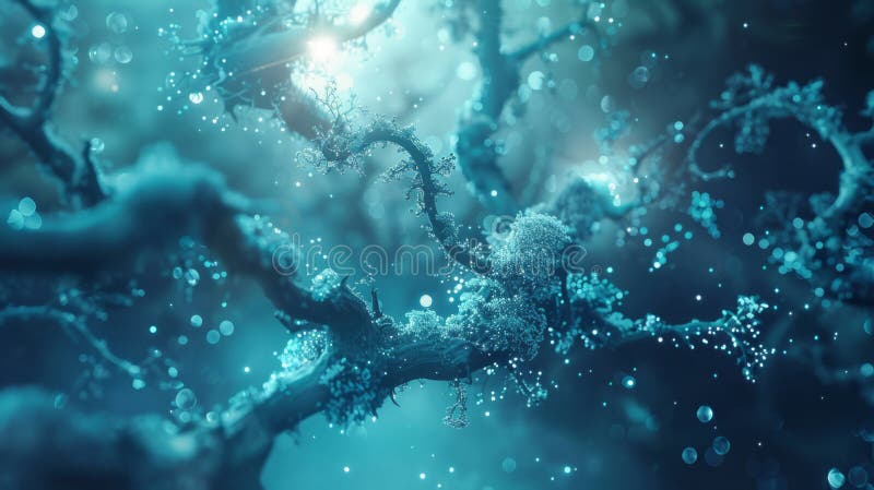 Abstract Neural Network: Sci-Fi Tree with Bokeh Lights Background Stock ...