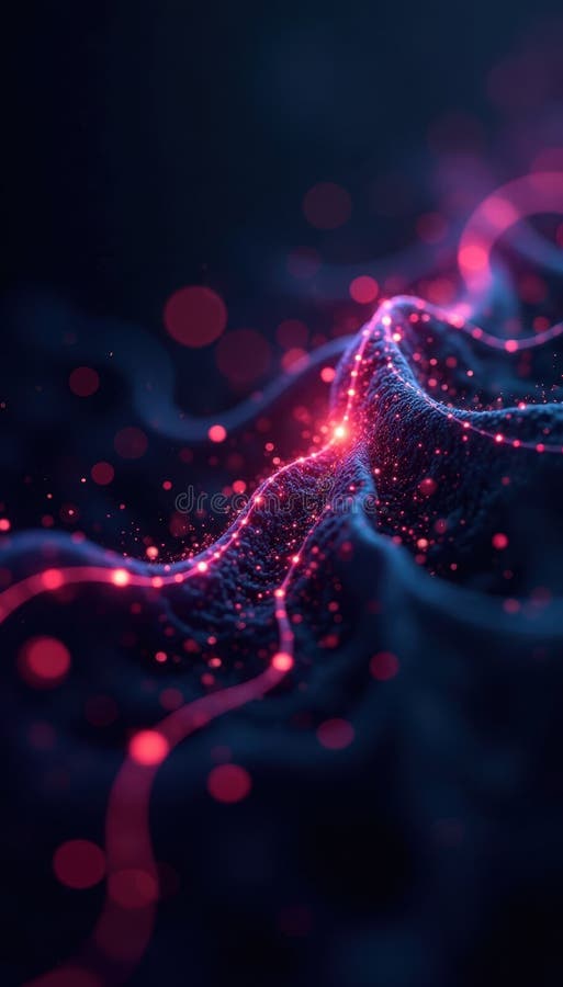 Abstract Neural Network Signal Pulses Across Black Background , Cyber ...