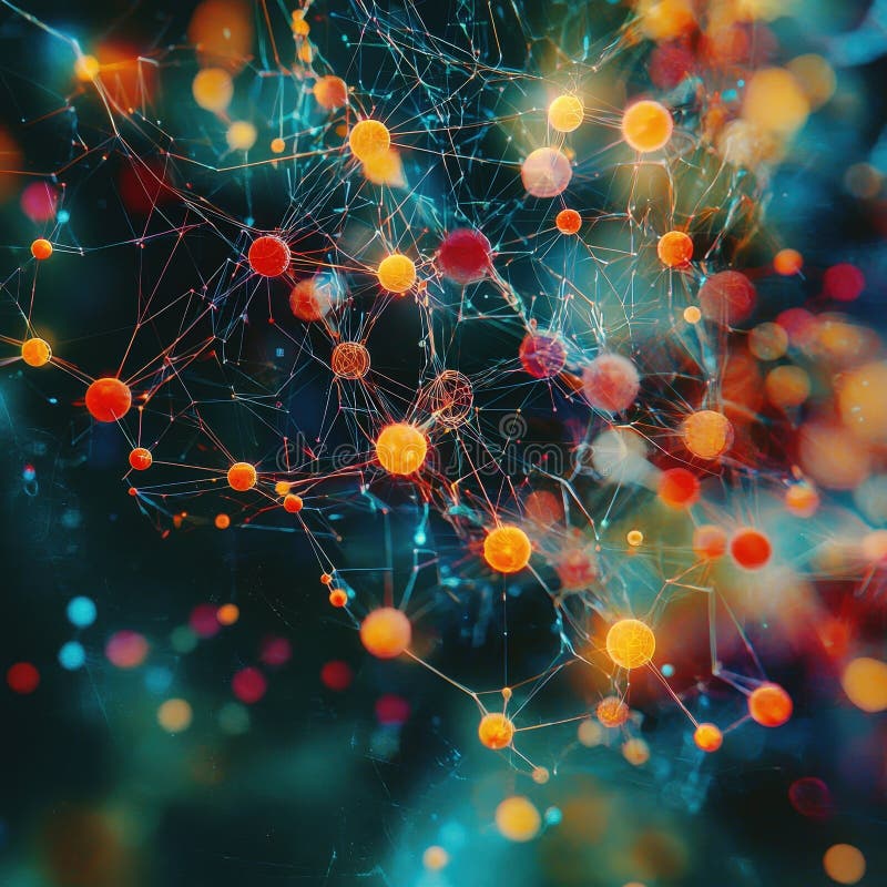 Abstract Neural Network Visualization with Bright Nodes Stock Photo ...