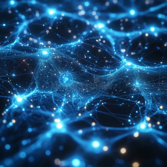 Abstract Neural Network Visualization with Glowing Blue Nodes and ...