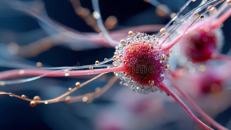 Abstract Neural Structure with Glowing Filaments and Golden Particles ...