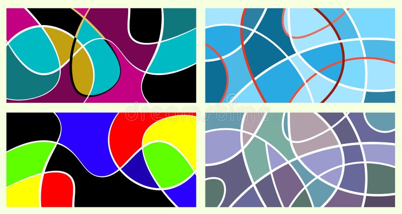 Abstract Neurography. a Set of 4 Templates. Wavy Stripes Divide the ...