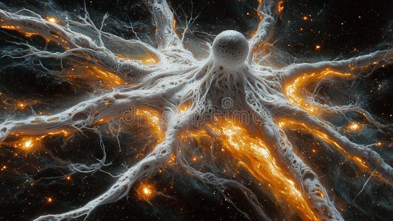 Abstract Neuron-like Structure with Glowing Elements in Space. Stock ...