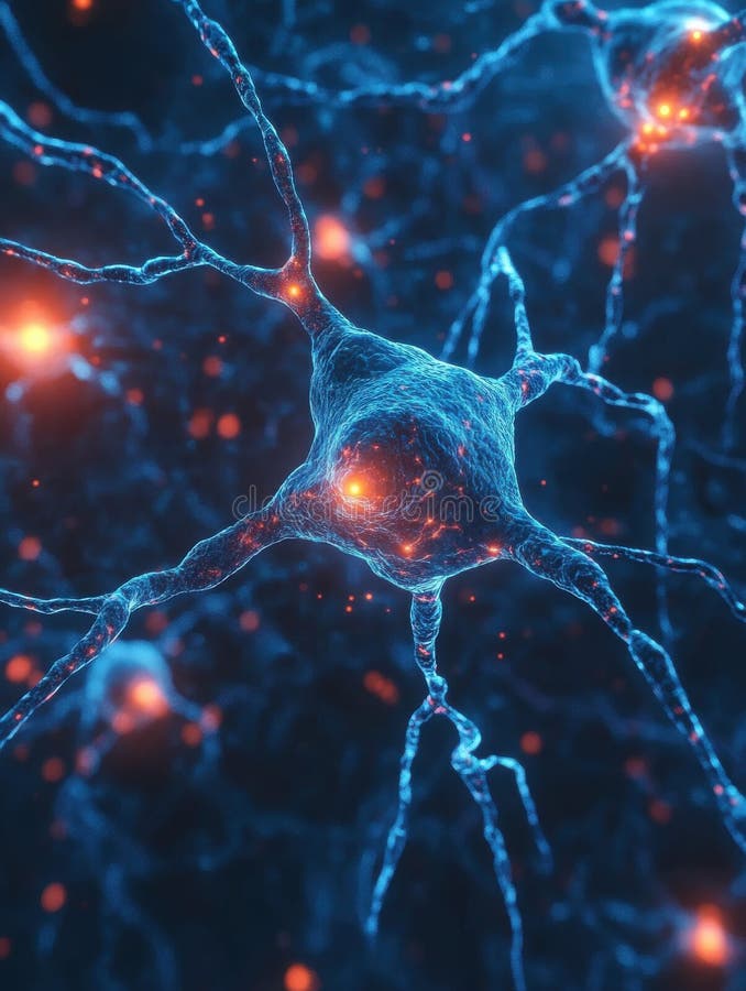 Abstract Neuron Network Digital Art Blue Orange Glowing Synapses ...