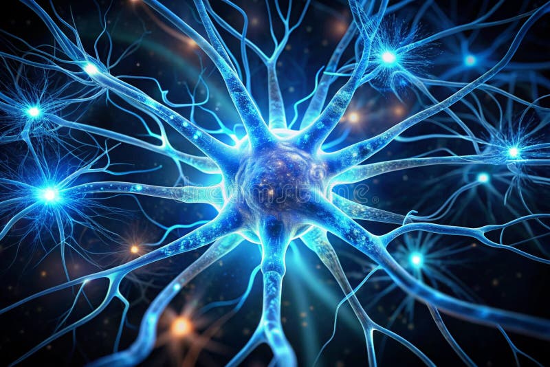 Abstract Neuron Structure in Blue Hues Against Black Background Stock ...