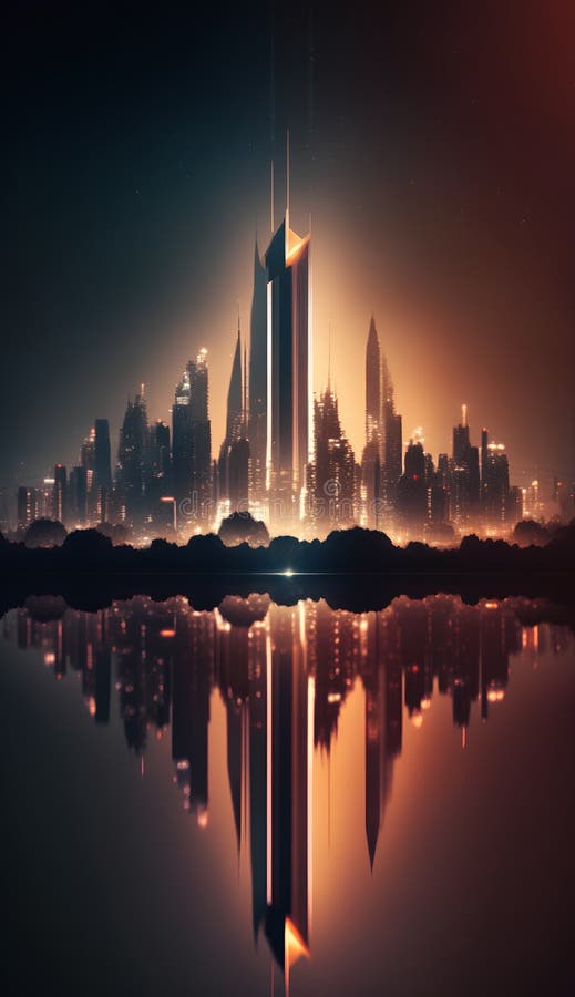 Abstract Night City Background with Reflection and Reflection. 3d ...