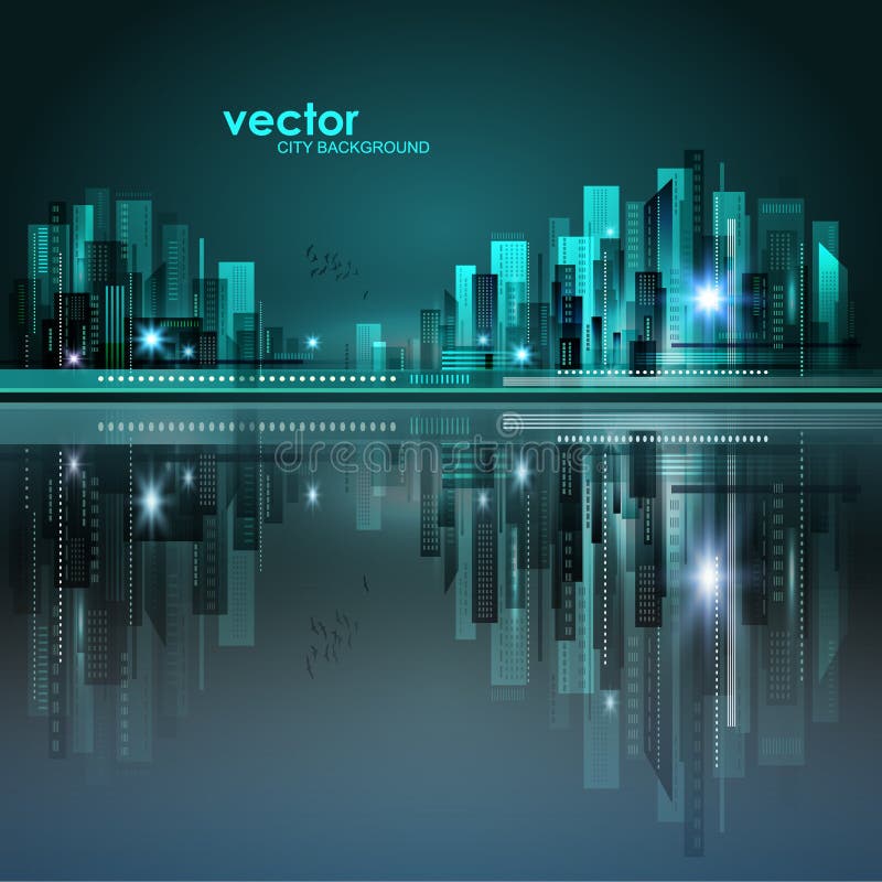 Night City Skyline, Vector Illustration Stock Vector - Illustration of ...