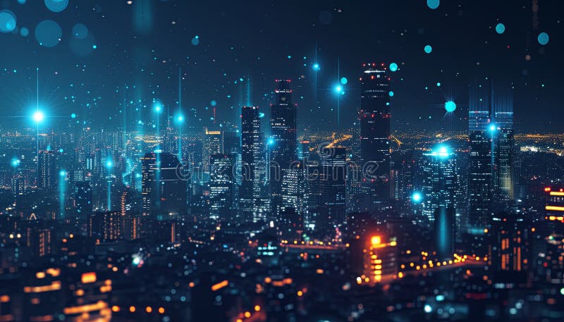 Abstract Night Cityscape Background. Smart City, Stock Illustration ...