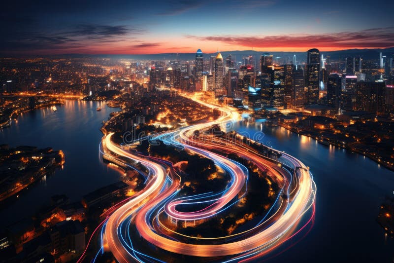 Abstract Night Cityscape Background. Smart City, Ai and Digital ...