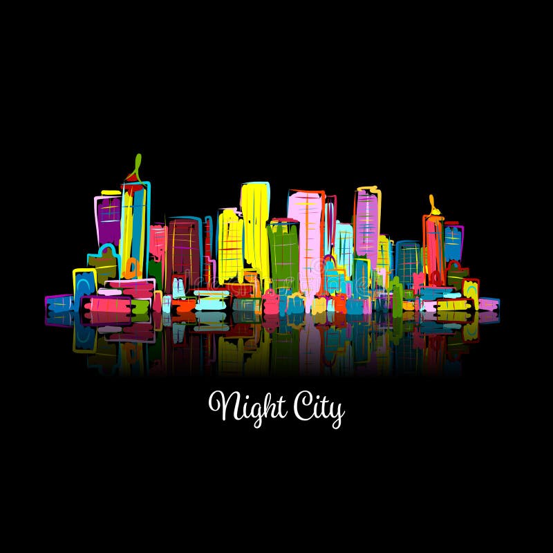 Abstract Night Cityscape, Sketch for Your Design Stock Vector ...