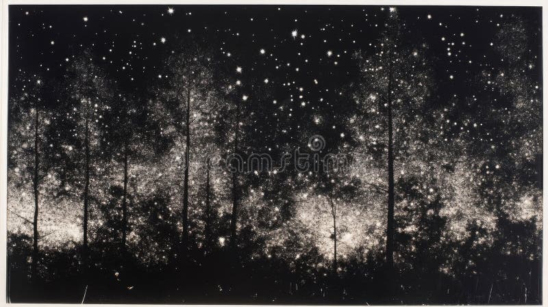 Abstract Night Forest Scene with Sparkling Stars Stock Illustration ...
