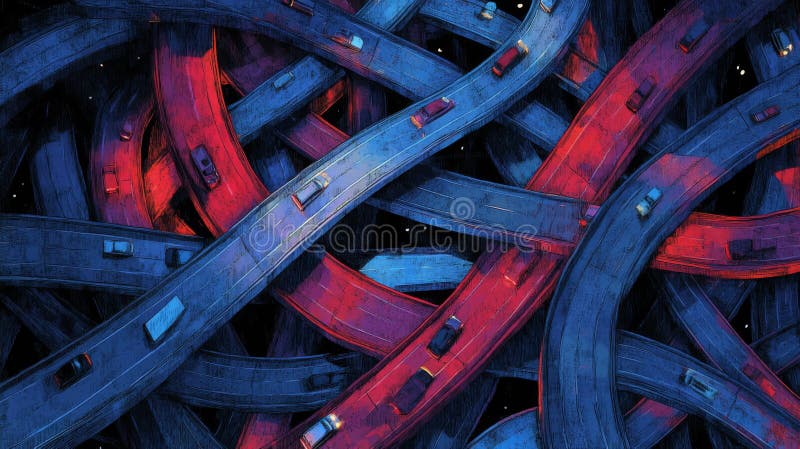 Abstract Night Highway Network with Red and Blue Roads Stock ...