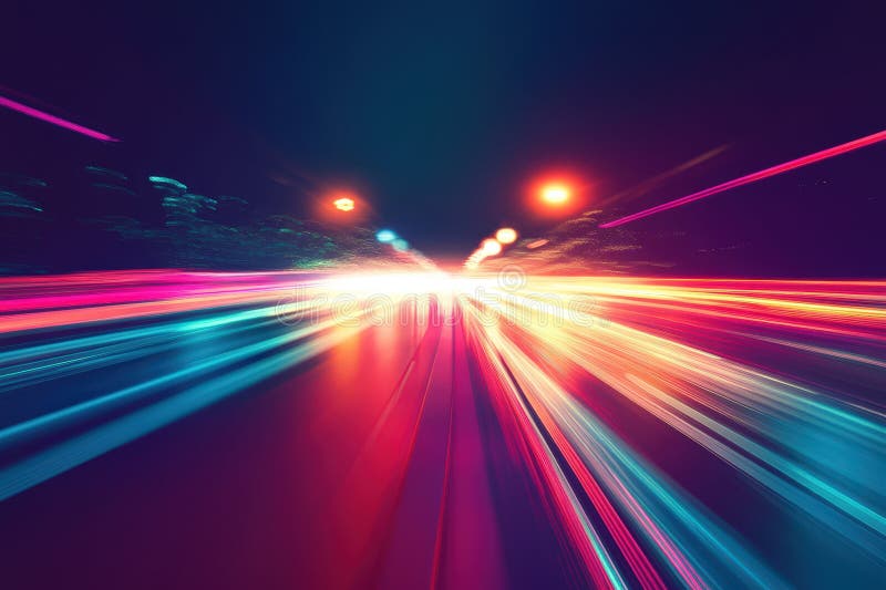 Abstract Night Highway Speed Light Trails Stock Photo - Image of yellow ...