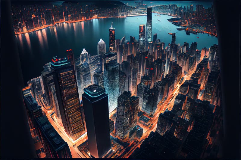Abstract Night New York Future at Night. 3d Illustration Stock Image ...