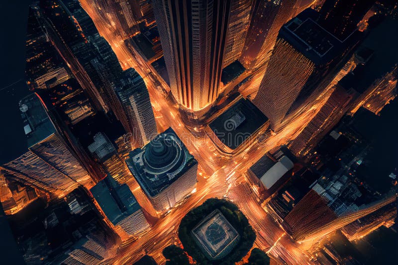 Abstract Night New York Future at Night. 3d Illustration Stock Photo ...