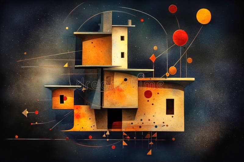 Abstract Night Painted Cute House Composition Stock Illustration ...