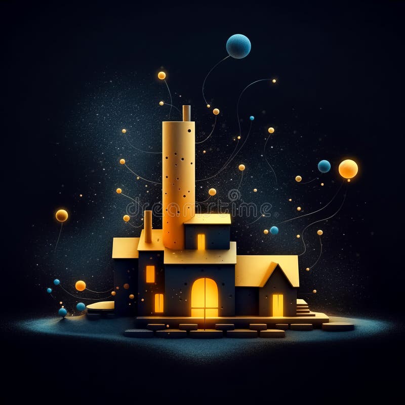 Abstract Night Painted Cute House Composition Stock Illustration ...