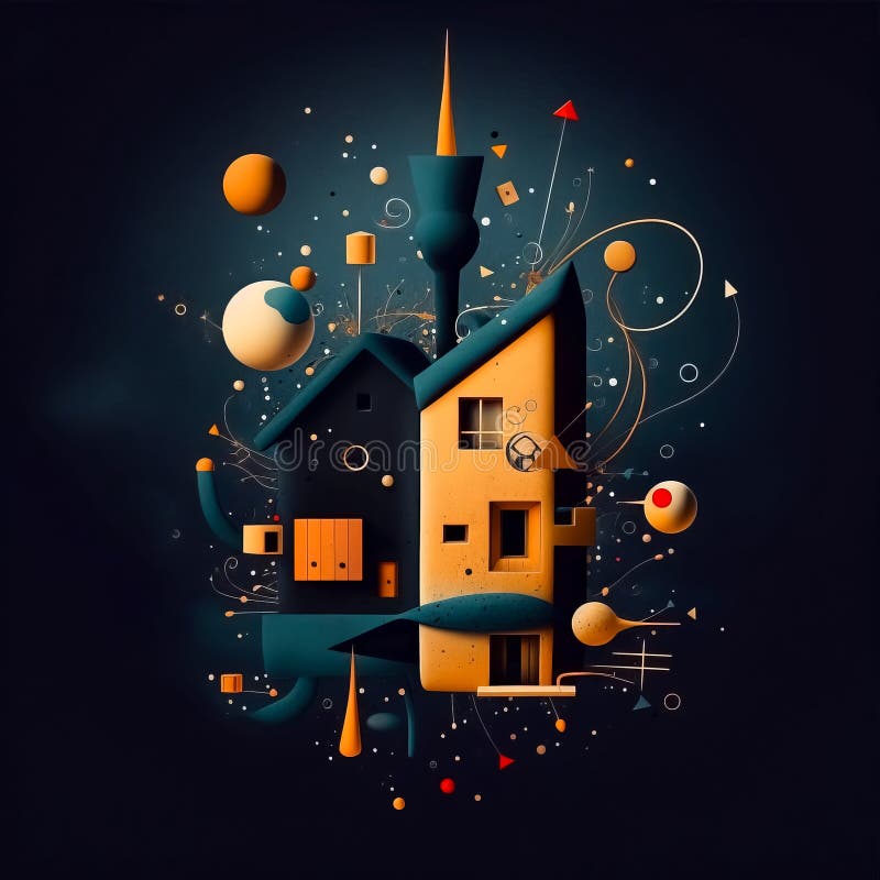 Abstract Night Painted Cute House Composition Stock Illustration ...
