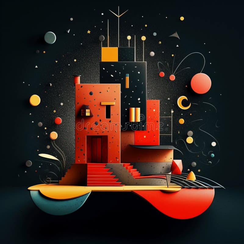 Abstract Night Painted Cute House Composition Stock Illustration ...
