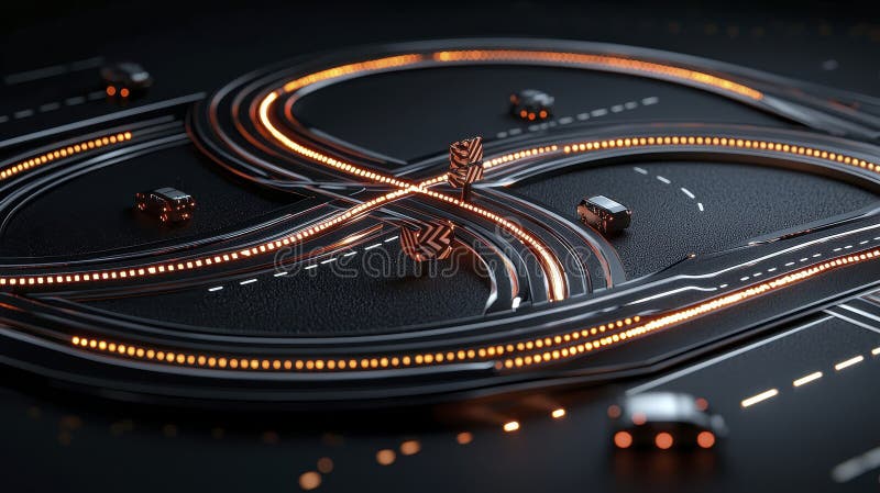 Abstract Night Scene of Intersecting Roads with Illuminated Traffic ...