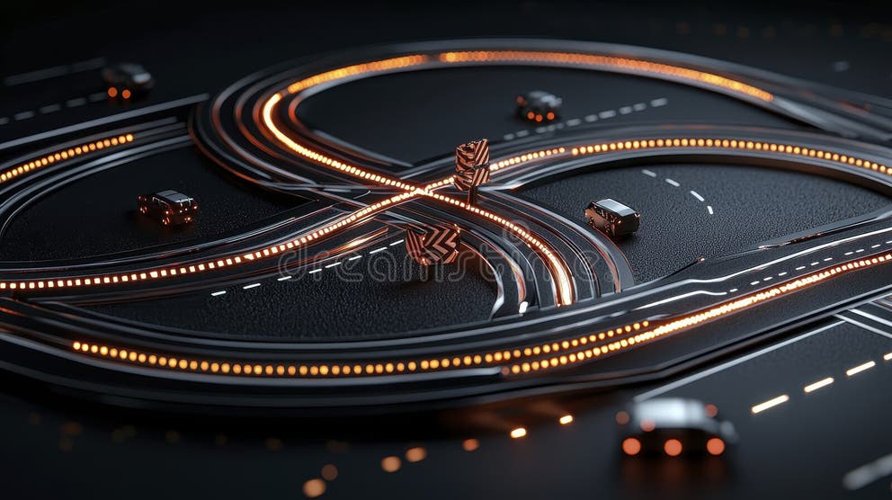 Abstract Night Scene of Intersecting Roads with Illuminated Traffic ...