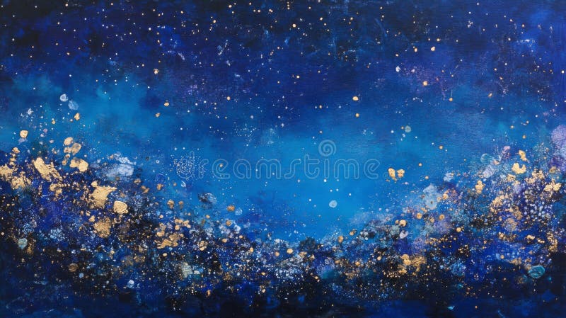 Abstract Night Sky Painting with Gold Accents Stock Illustration ...